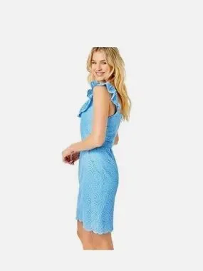 Lilly Pulitzer | Dresses | Lilly Pulitzer Blue Eyelet Ruffle Belted ...